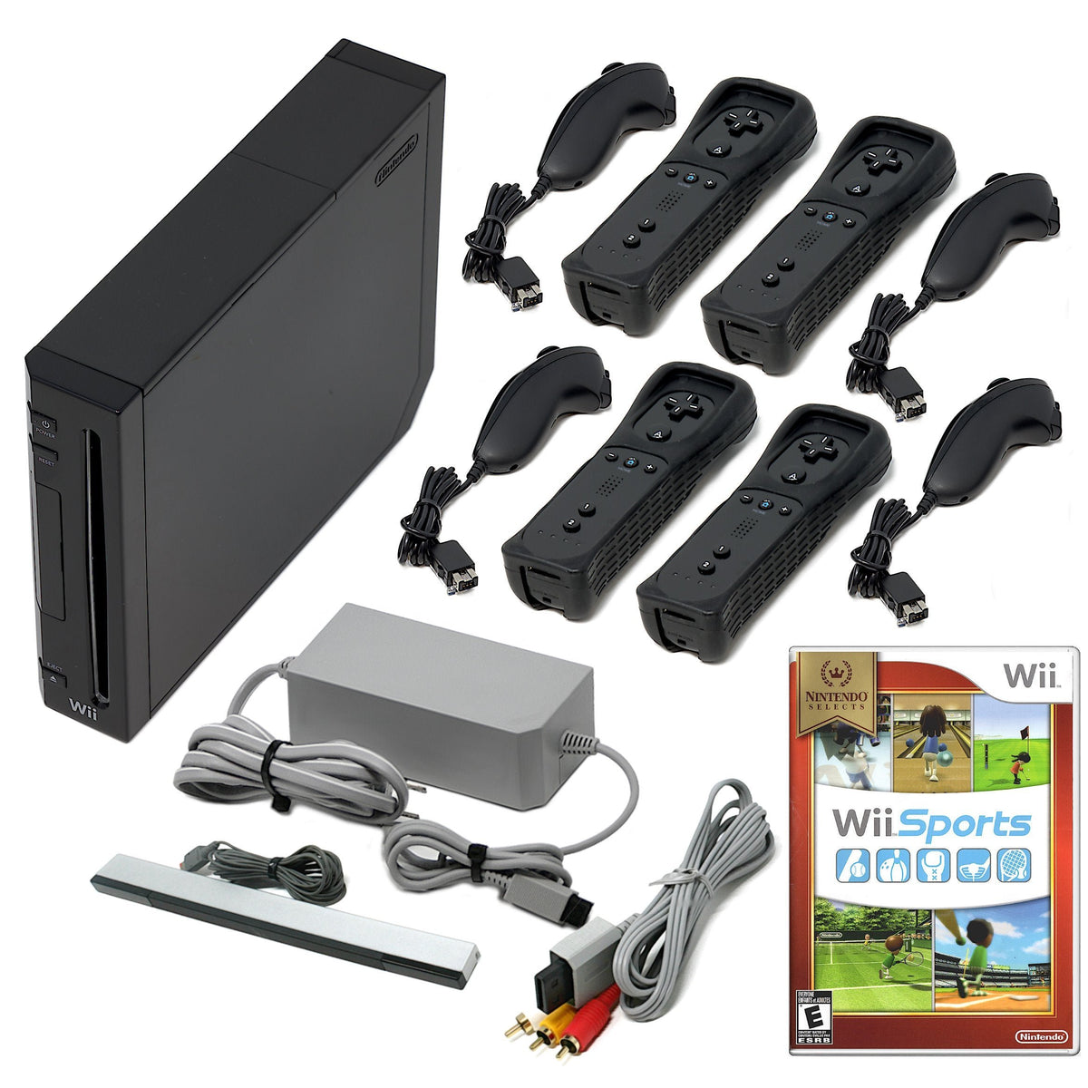 Wii Console Black - Choose 1 to 4 Voomwa Remotes - Wii Sports, New Sup